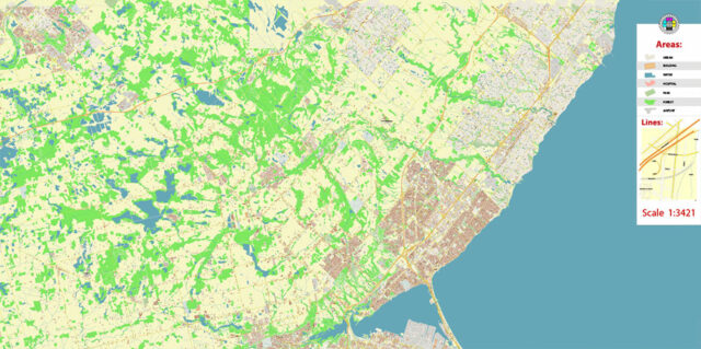Hamilton Canada Vector Map high detailed All Roads Streets Cities Towns ...