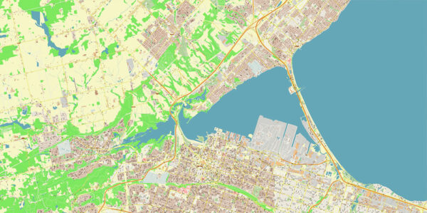 Hamilton Canada Vector Map high detailed All Roads Streets Cities Towns ...