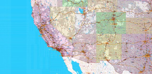 United States (+ zipcodes) and Canada Vector Map Main Roads Cities ...