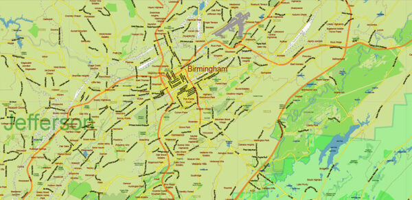 Dothan Alabama US 150 miles radius area Vector Map high detailed All ...