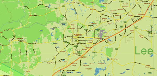 Dothan Alabama US 150 miles radius area PDF Vector Map high detailed ...