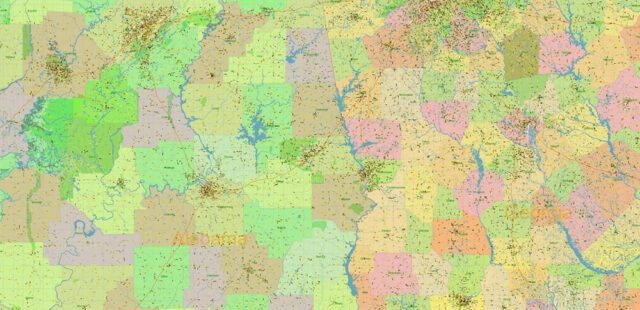 Dothan Alabama US 150 miles radius area PDF Vector Map high detailed ...