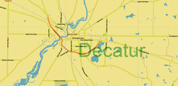 Dothan Alabama US 150 miles radius area PDF Vector Map high detailed ...