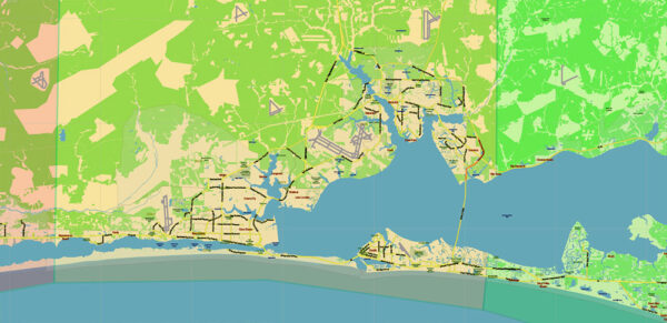 Dothan Alabama US 150 miles radius area Vector Map high detailed All ...