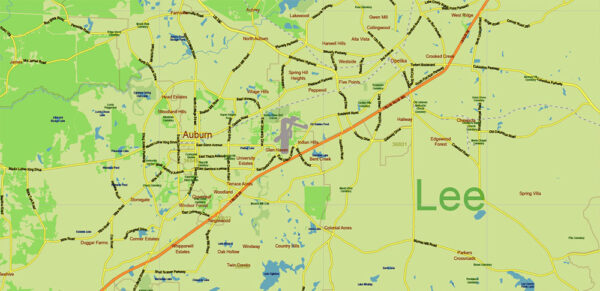 Dothan Alabama US 150 miles radius area Vector Map high detailed All ...