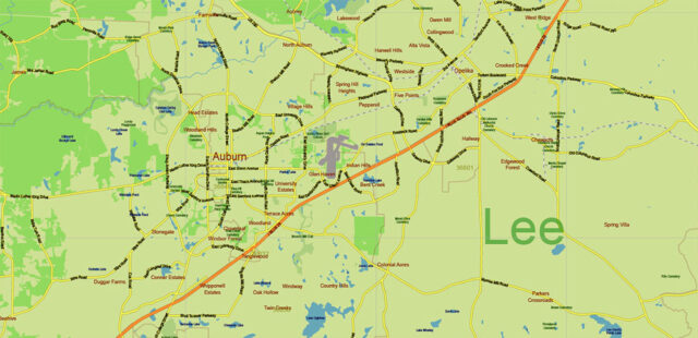 Dothan Alabama US 150 miles radius area Vector Map high detailed All ...