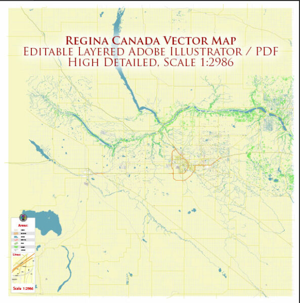 Regina Saskatchewan Canada PDF Vector Map high detailed All Roads ...