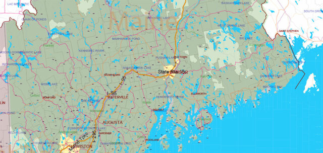 New England US Vector Map high detailed Main Roads + Zipcodes editable ...