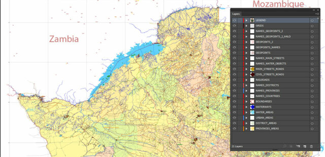 Zimbabwe Vector Map high detailed road map + admin areas + cities and ...
