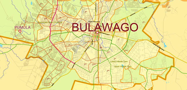 Zimbabwe Vector Map high detailed road map + admin areas + cities and ...