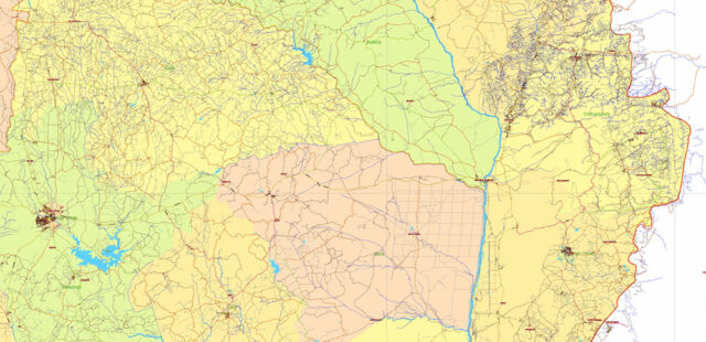 Zimbabwe Vector Map high detailed road map + admin areas + cities and ...