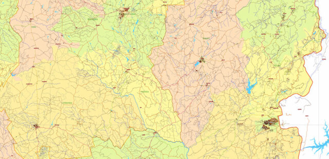 Zimbabwe Vector Map high detailed road map + admin areas + cities and ...