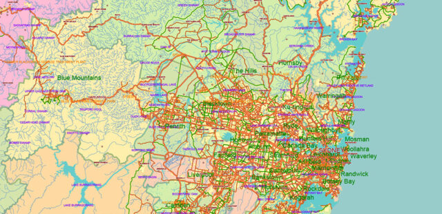 Australia Vector Map high detailed roads and admin areas editable ...