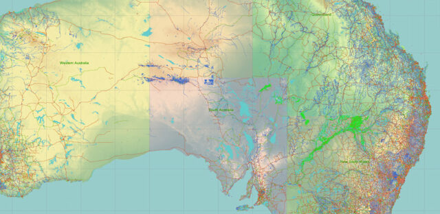 Australia Vector Map high detailed main roads and state areas + relief ...