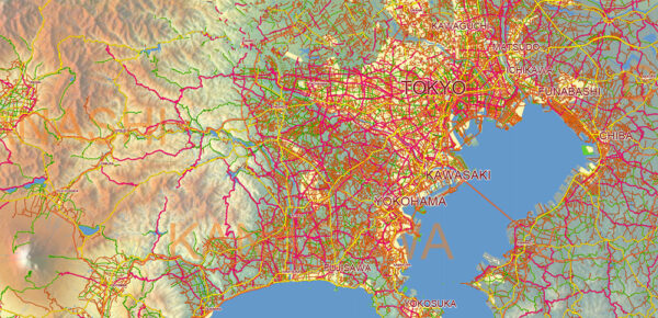 Japan Vector Map high detailed roads and relief topo editable layered ...
