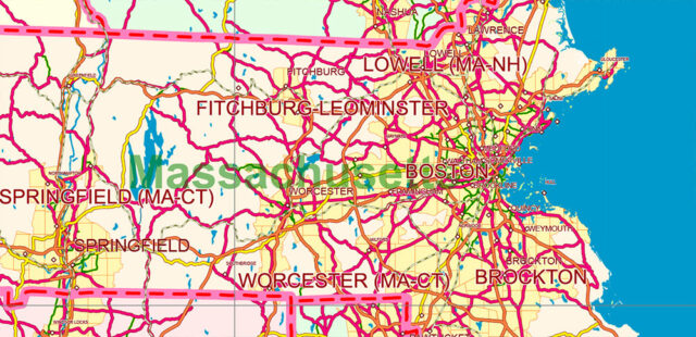 United States and Canada Vector Map High Detailed Main Roads, all ...