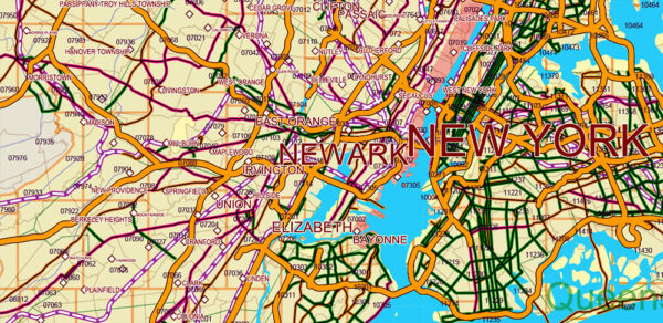 New England States US PDF Vector Map: Exact High Detailed Road Map ...