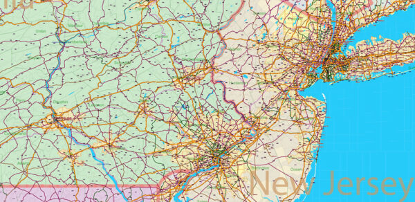 New England States US PDF Vector Map: Exact High Detailed Road Map ...
