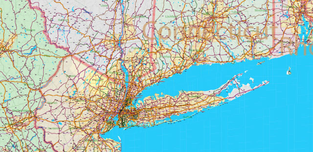 New England States US PDF Vector Map: Exact High Detailed Road Map ...