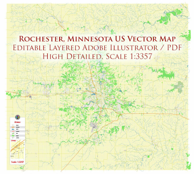 Rochester Minnesota US Vector Map exact high detailed editable layered ...
