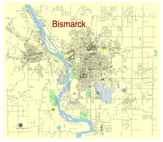 Bismarck North Dakota US editable vector map svg free – Maps in Vector ...
