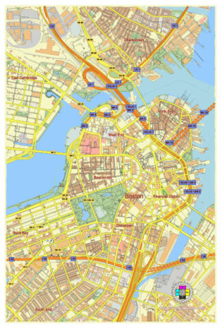 Boston Central part Massachusetts US editable vector map svg free ...