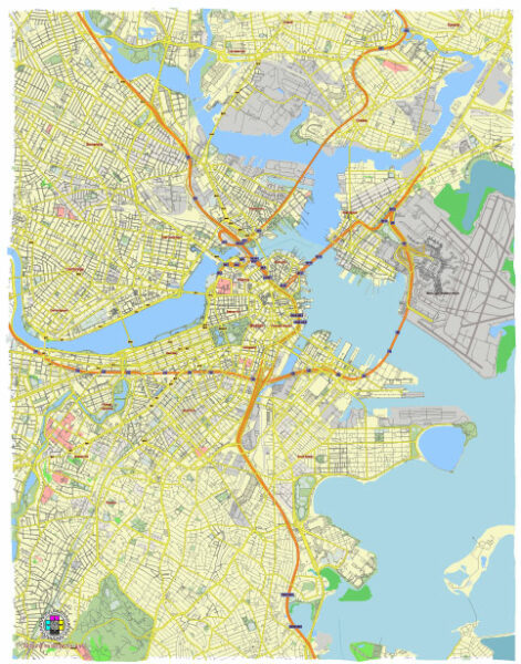 Boston Center Massachusetts US editable vector map svg free – Maps in ...