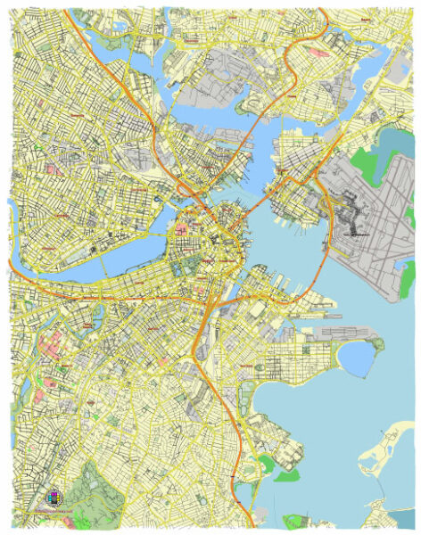 Boston Historic Districts, Massachusetts US editable vector map svg ...