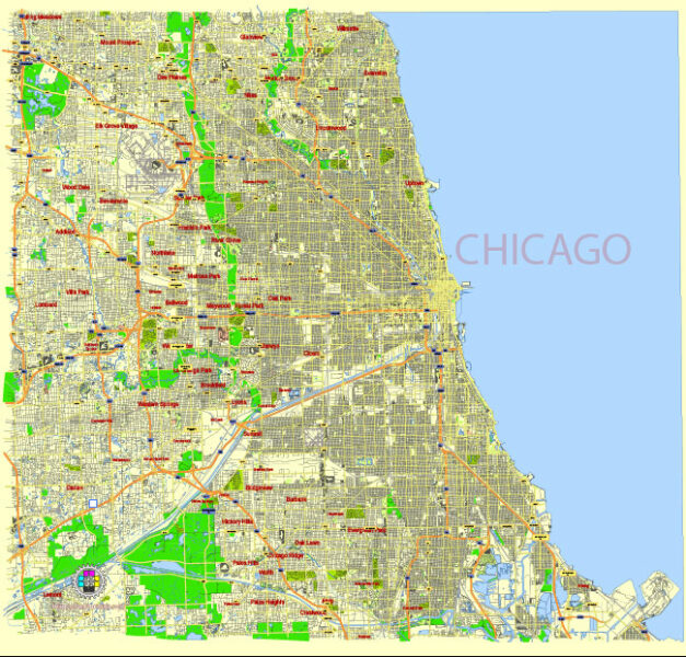 Chicago Illinois US editable vector map svg free – Maps in Vector ...