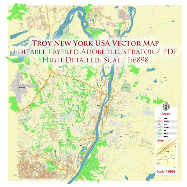 Troy New York USA Vector Map High Detailed editable layered Adobe ...