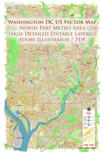 Washington North DC USA Vector Map High Detailed editable layered ...