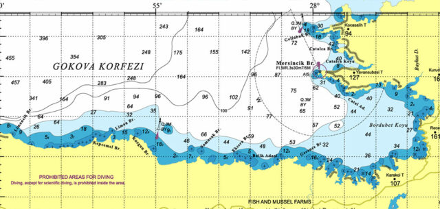 Marmaris area Marine chart West Part Turkey Vector Map high detailed ...