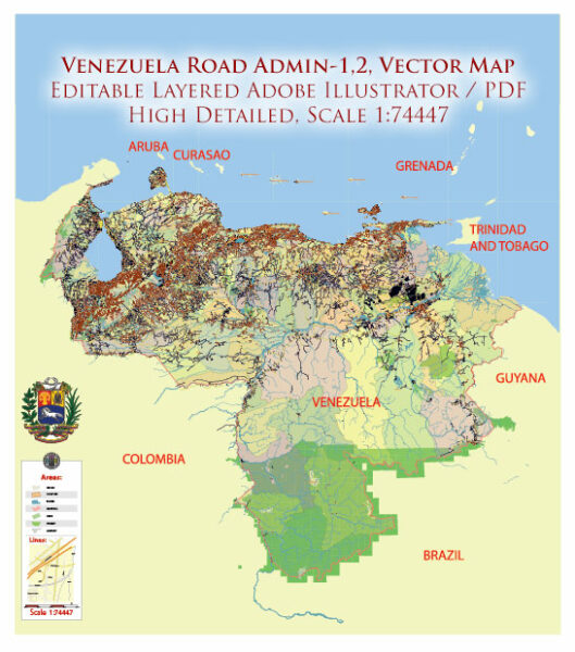 _Venezuela High Detailed PDF Vector Map: Admin, Roads, Cities and Towns ...