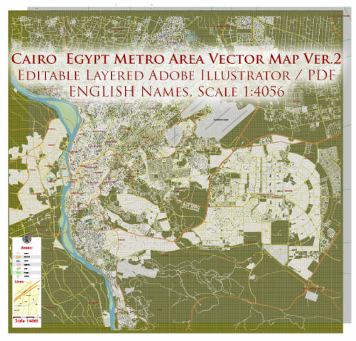 Cairo Metro Area Ver.2 Egypt PDF Vector Map High Detailed Street Map ...