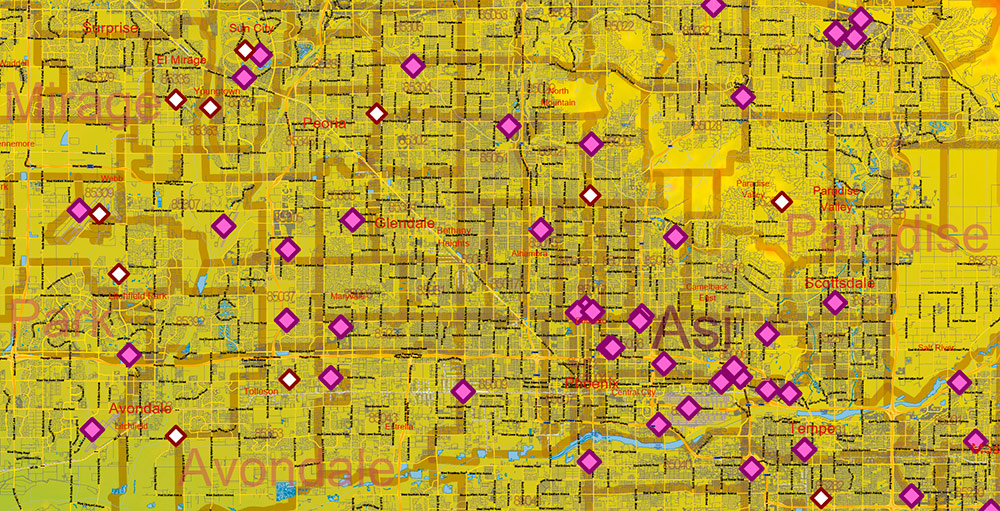 _Arizona State US Map Vector Exact Colored Reliaf and Roads High ...