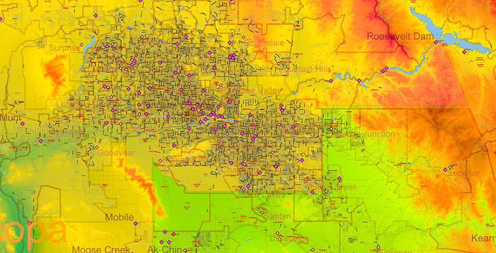 _Arizona State US Map Vector Exact Colored Reliaf and Roads High ...
