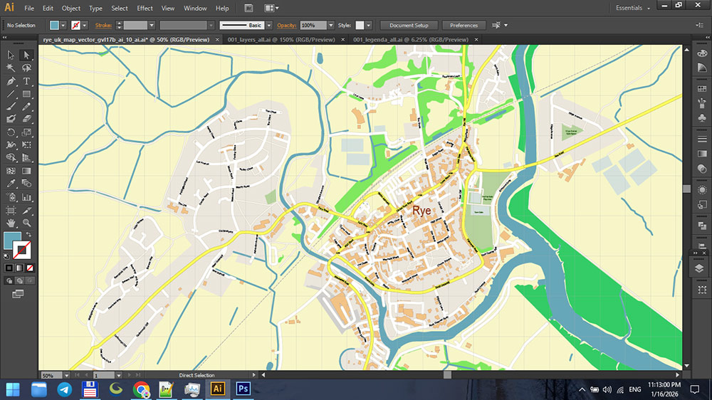 Rye East Sussex UK Map Vector Exact City Plan High Detailed Street Map ...