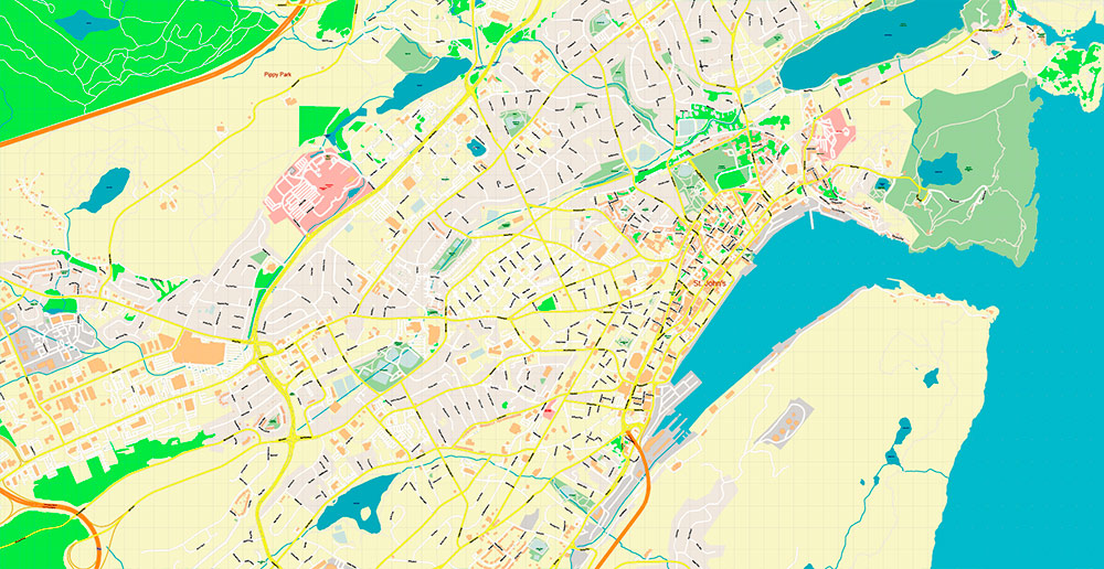 St John’s Newfoundland Canada Map Vector Exact high detailed Street ...