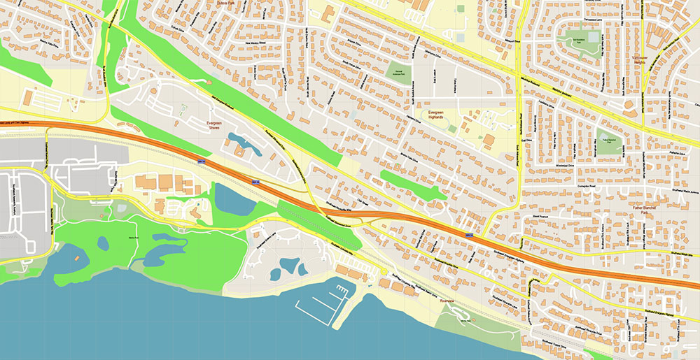 Vancouver Washington Marine Park Area Map Vector Exact City Plan High ...