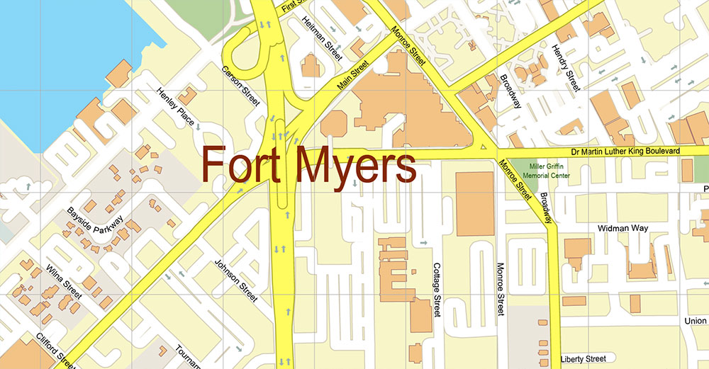 Cape Coral + Fort Myers Florida US PDF Map Vector City Plan High ...