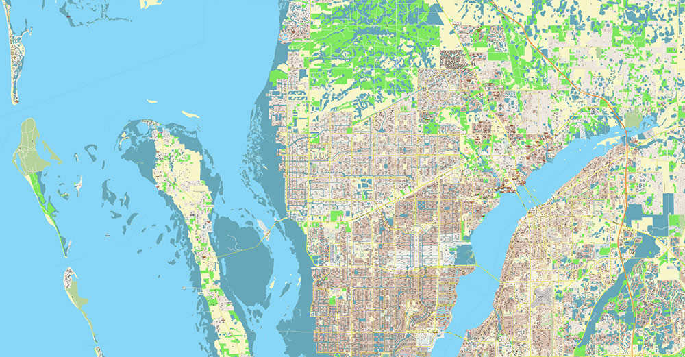 Cape Coral + Fort Myers Florida US PDF Map Vector City Plan High ...